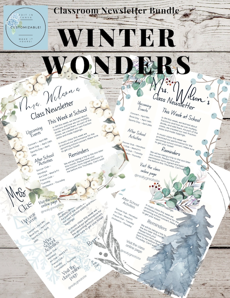 Winter Wonders Classroom Newsletter Bundle - Etsy