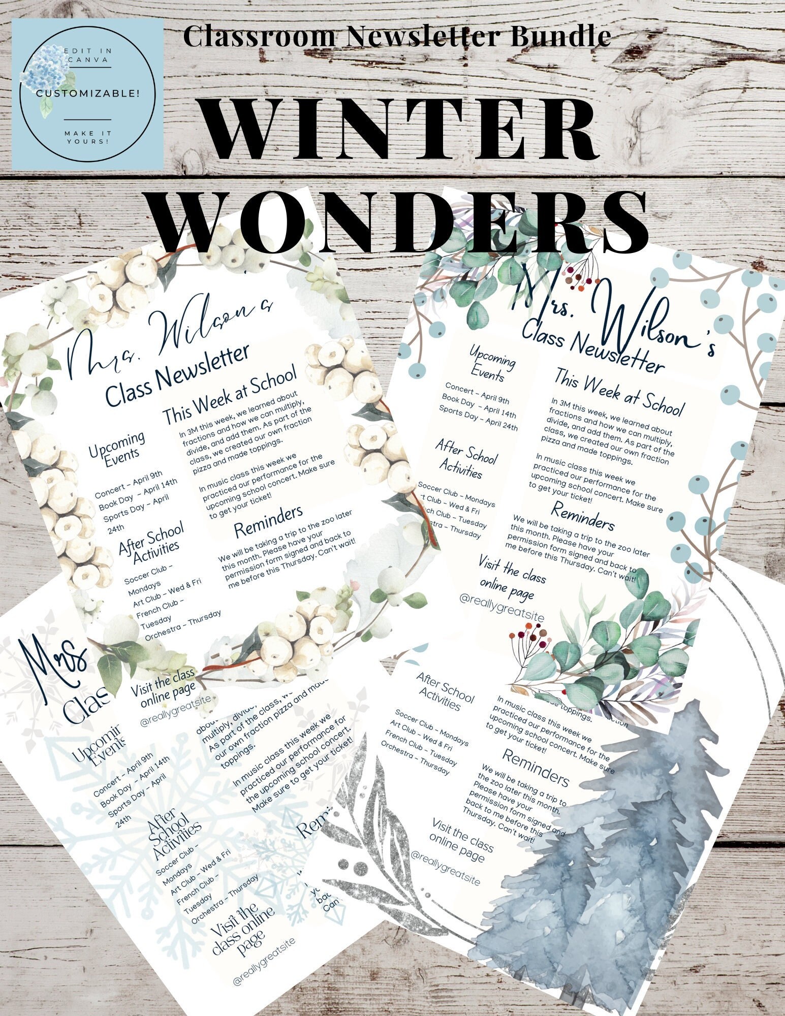 Winter Wonders Classroom Newsletter Bundle - Etsy