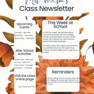 Fall Florals Classroom Newsletter Bundle - Etsy