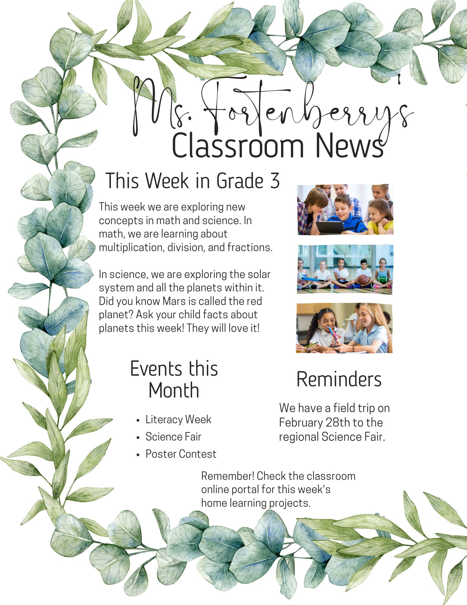 Willow Eucalyptus Classroom Newsletter Bundle: Digital, Editable ...