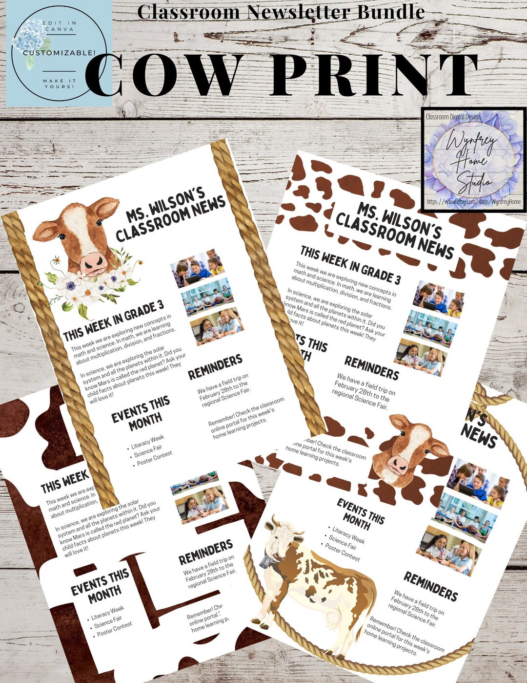Cow Print Classroom Newsletter Bundle: Digital, Editable, Printable ...