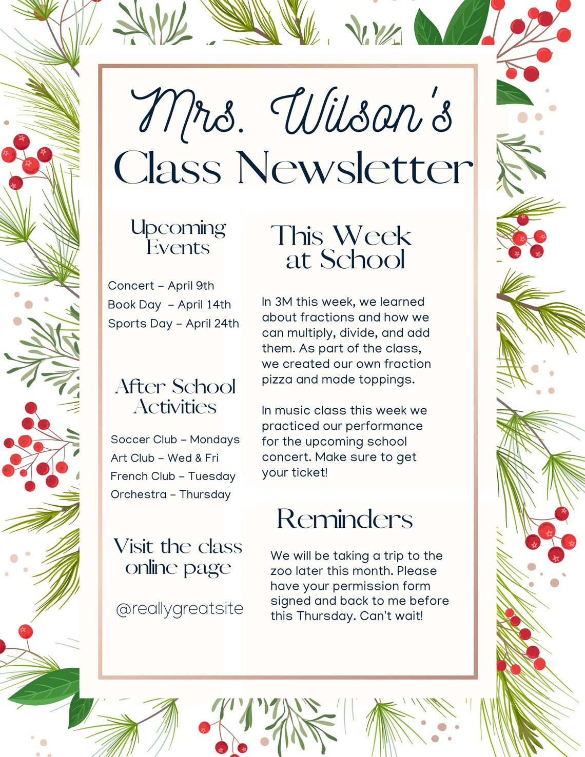 Christmas Holly Classroom Newsletter Bundle: Editable, Digital ...