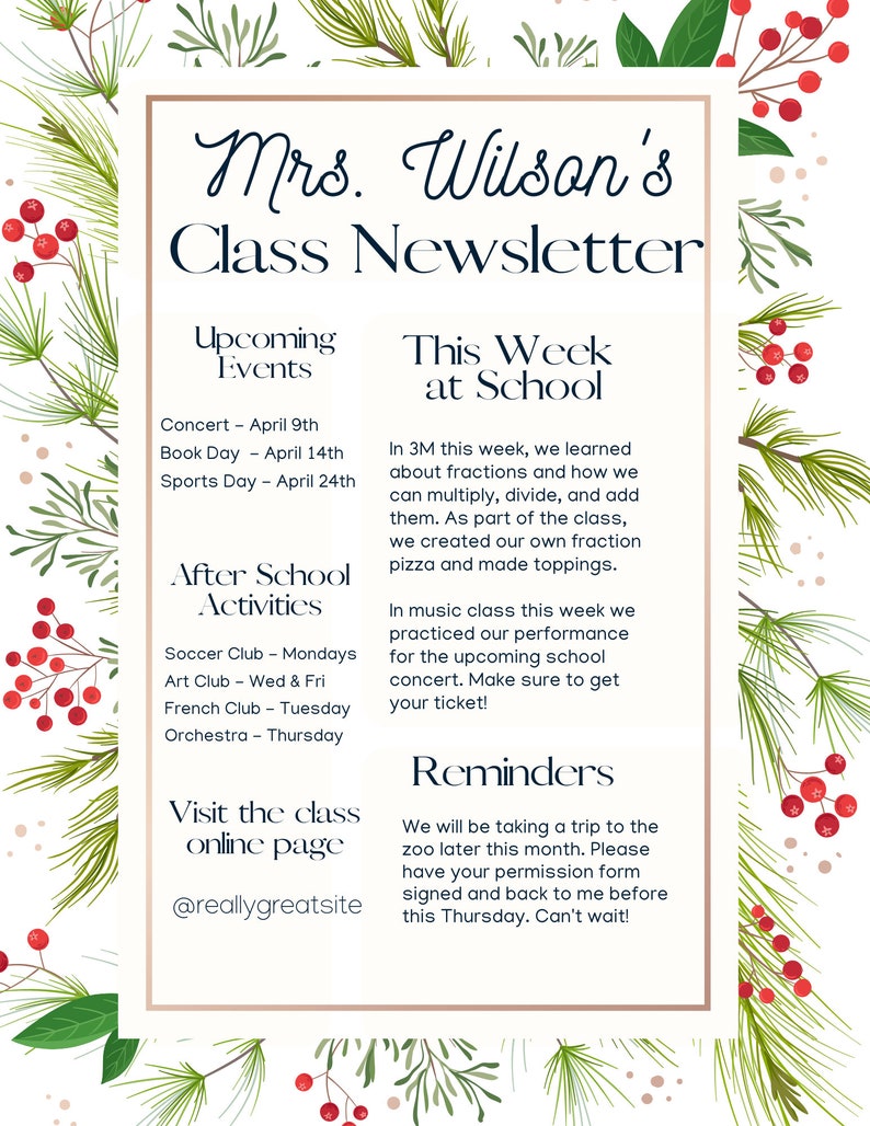 Christmas Holly Classroom Newsletter Bundle: Editable, Digital ...