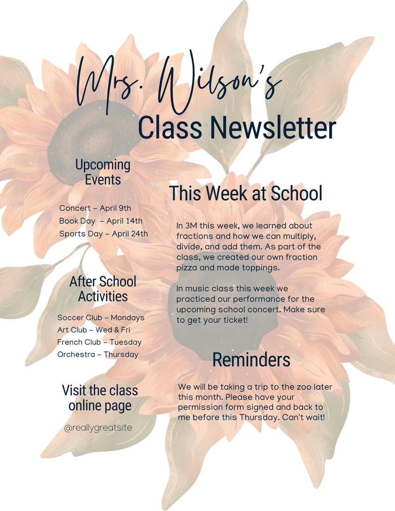 Fall Florals Classroom Newsletter Bundle - Etsy