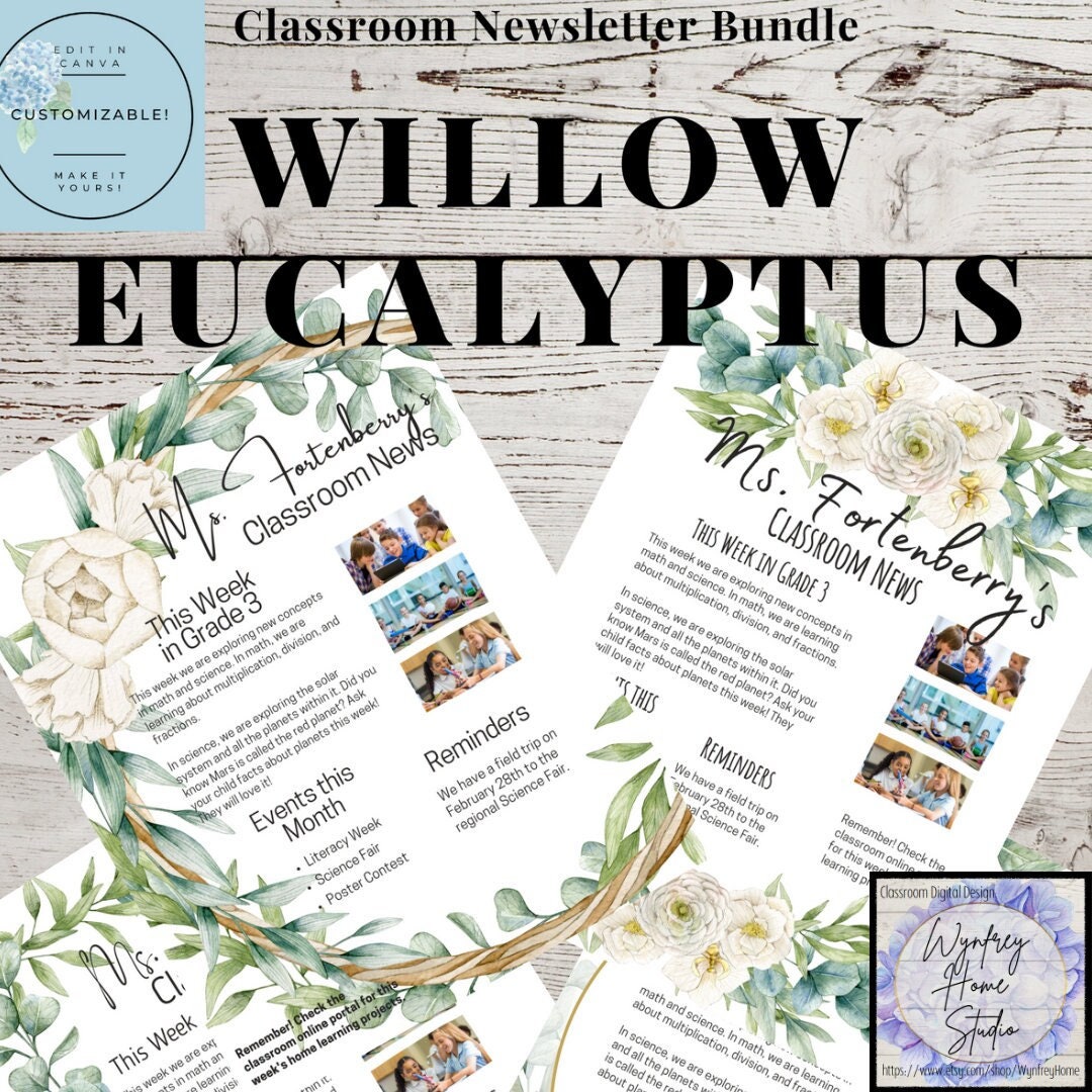 Willow Eucalyptus Classroom Newsletter Bundle: Digital, Editable ...