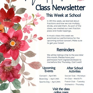 Apricot Rose Classroom Newsletter Bundle: Digital, Editable, Printable ...