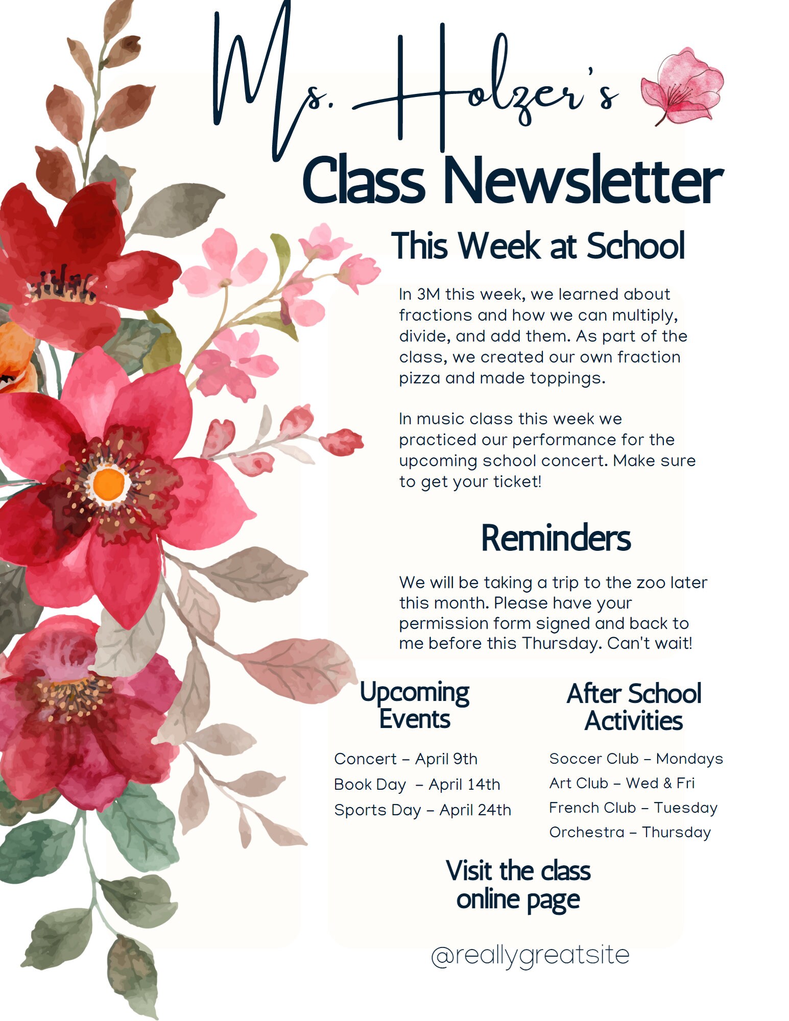 Apricot Rose Classroom Newsletter Bundle: Digital, Editable, Printable ...