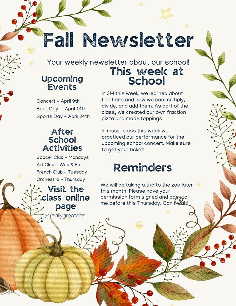 Pumpkin Passion Classroom Newsletter Bundle - Etsy