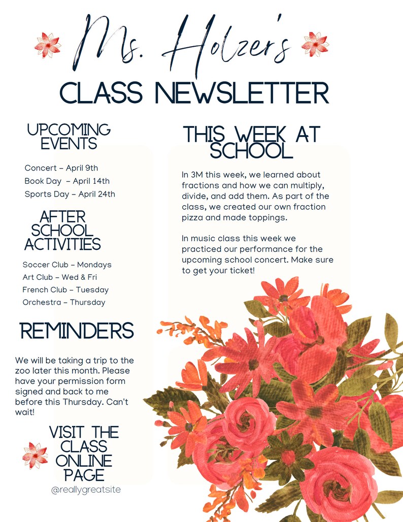 Apricot Rose Classroom Newsletter Bundle: Digital, Editable, Printable ...