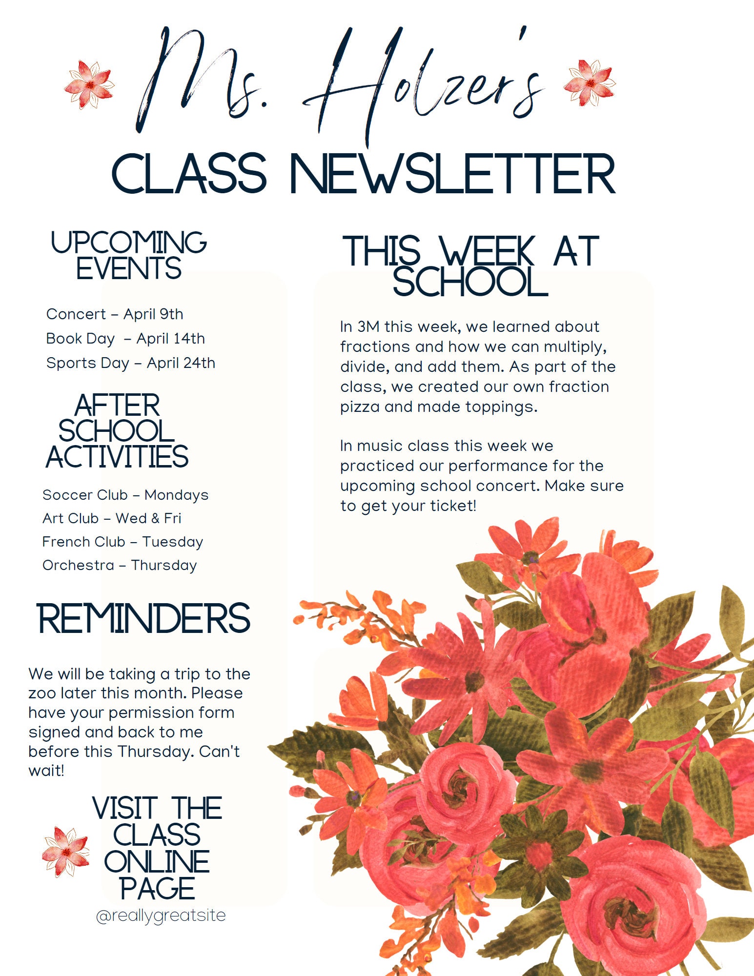 Apricot Rose Classroom Newsletter Bundle: Digital, Editable, Printable ...