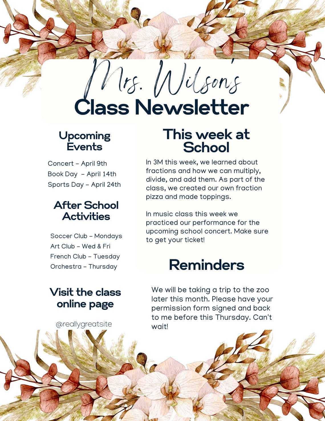 Boho Rose Classroom Newsletter Bundle - Etsy