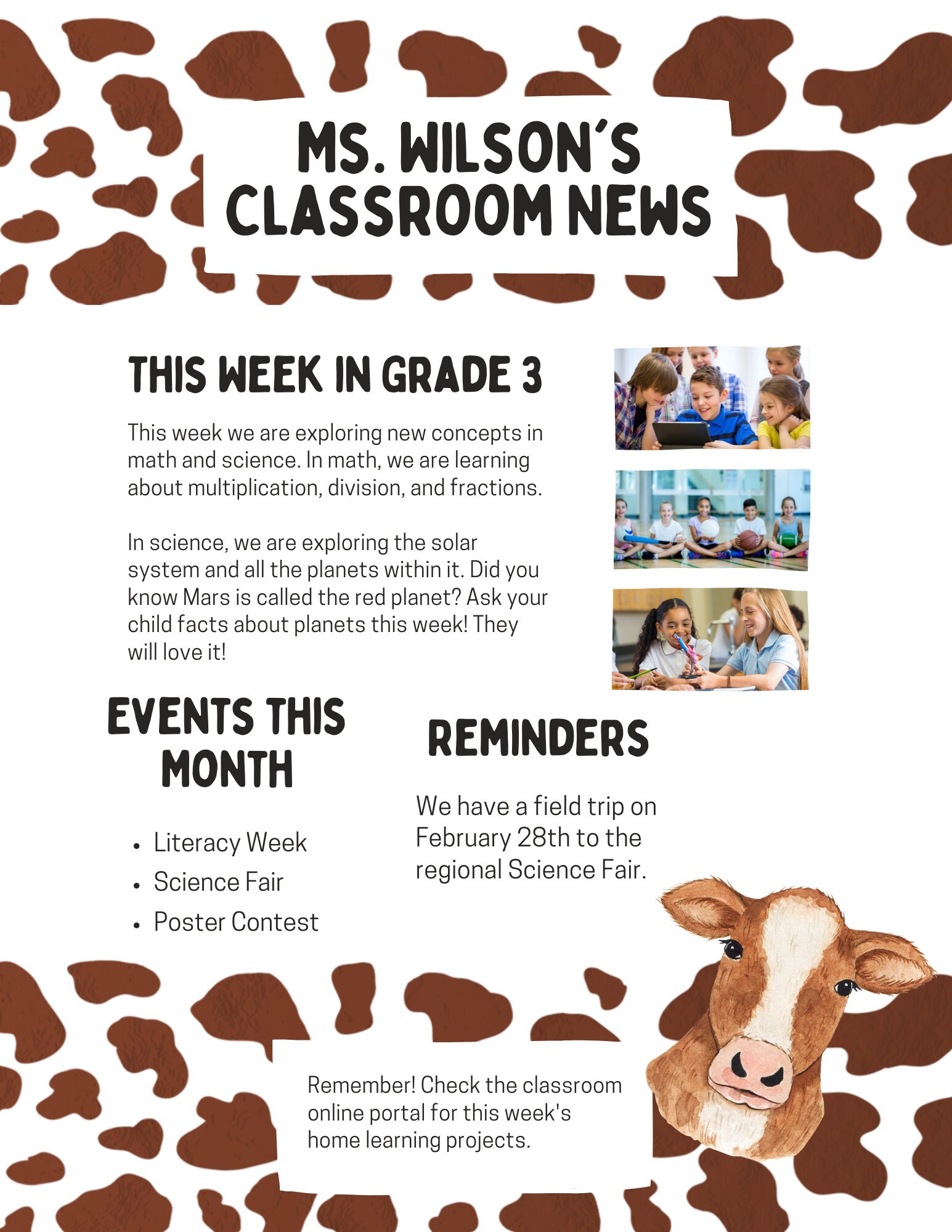 Cow Print Classroom Newsletter Bundle: Digital Editable - Etsy