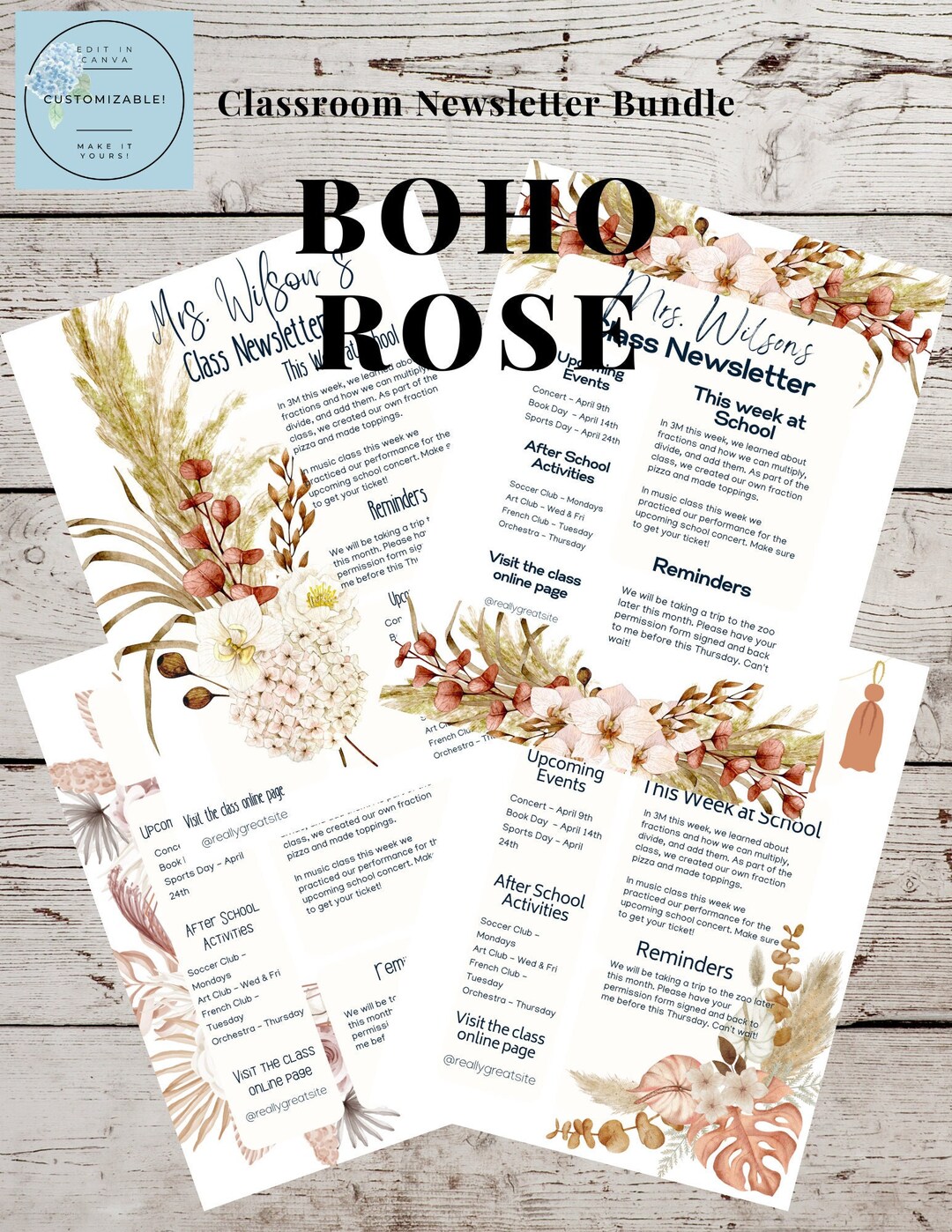 Boho Rose Classroom Newsletter Bundle - Etsy
