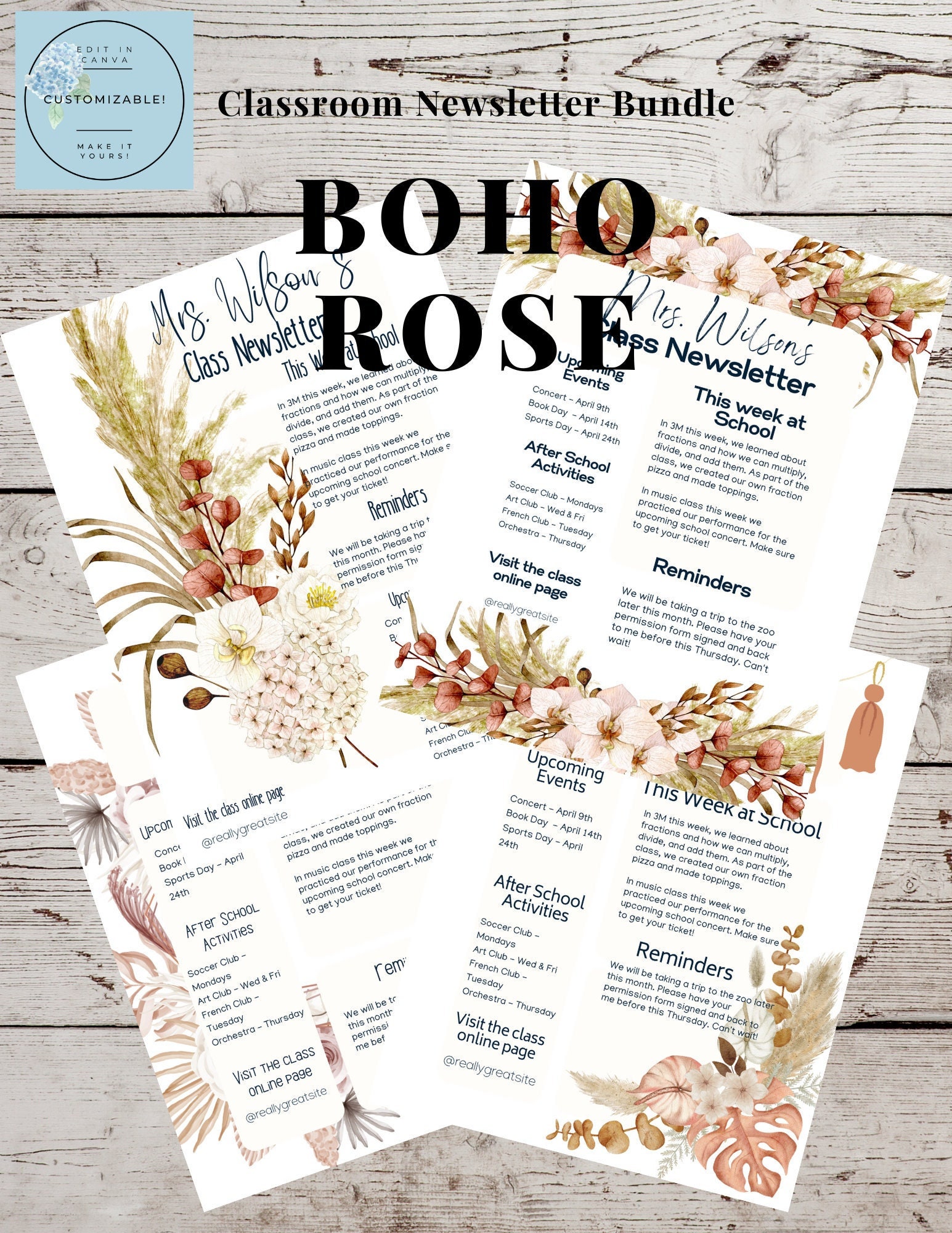 Boho Rose Classroom Newsletter Bundle - Etsy
