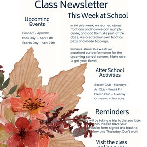 Fall Florals Classroom Newsletter Bundle - Etsy