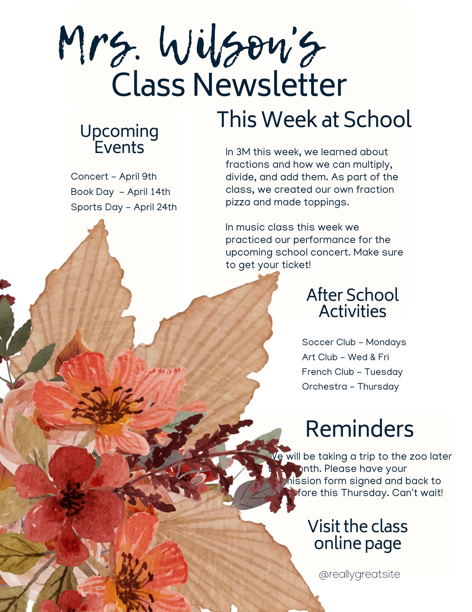 Fall Florals Classroom Newsletter Bundle - Etsy