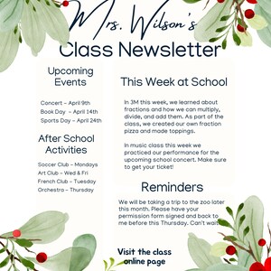 Christmas Holly Classroom Newsletter Bundle: Editable, Digital ...