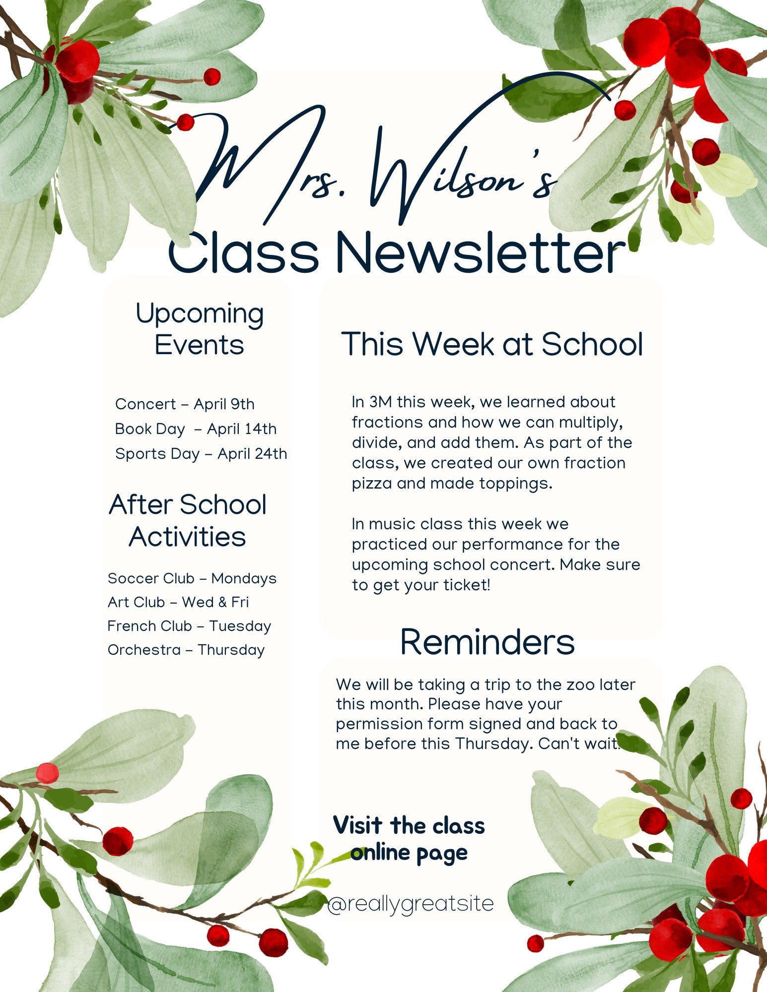 Christmas Holly Classroom Newsletter Bundle: Editable, Digital ...