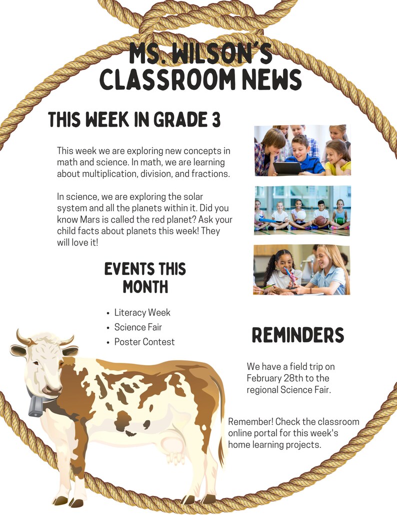 Cow Print Classroom Newsletter Bundle: Digital Editable - Etsy