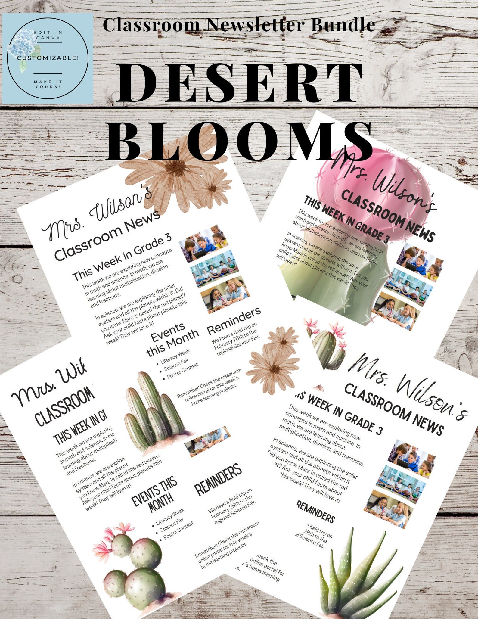 Desert Blooms Classroom Newsletter Bundle: Editable, Printable, Digital ...