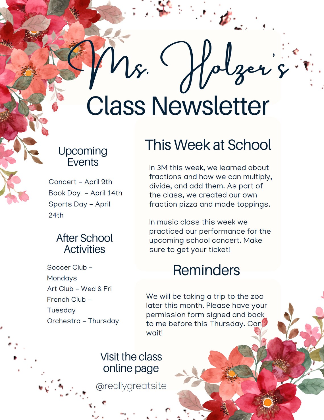 Apricot Rose Classroom Newsletter Bundle: Digital, Editable, Printable ...