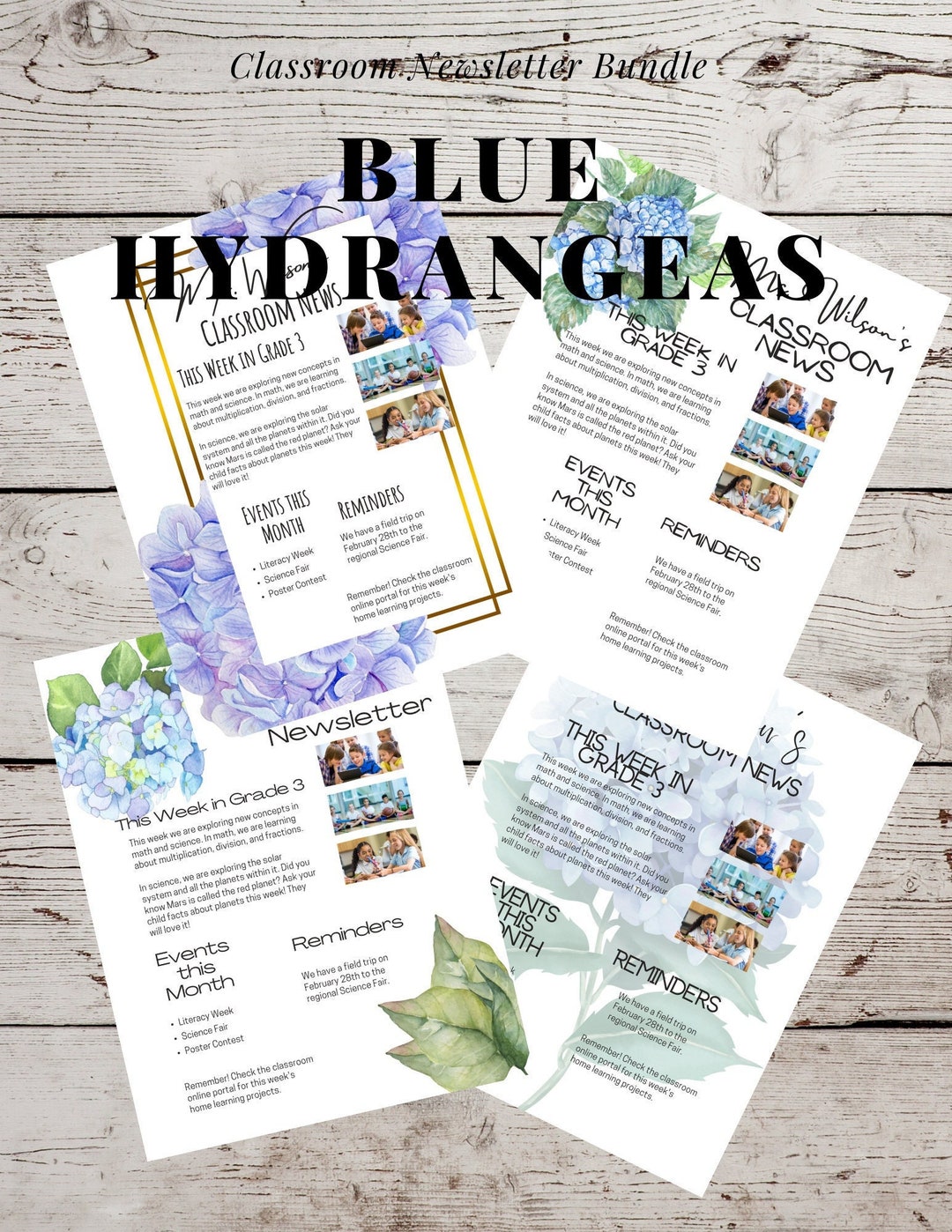 Blue Hydrangeas Classroom Newsletter Bundle - Etsy