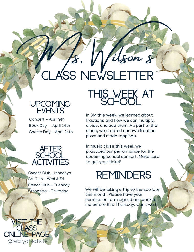 Gold and Greenery Classroom Newsletter Bundle: Digital, Editable ...