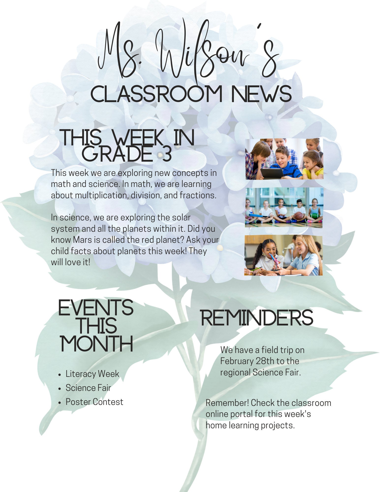 Blue Hydrangeas Classroom Newsletter Bundle - Etsy