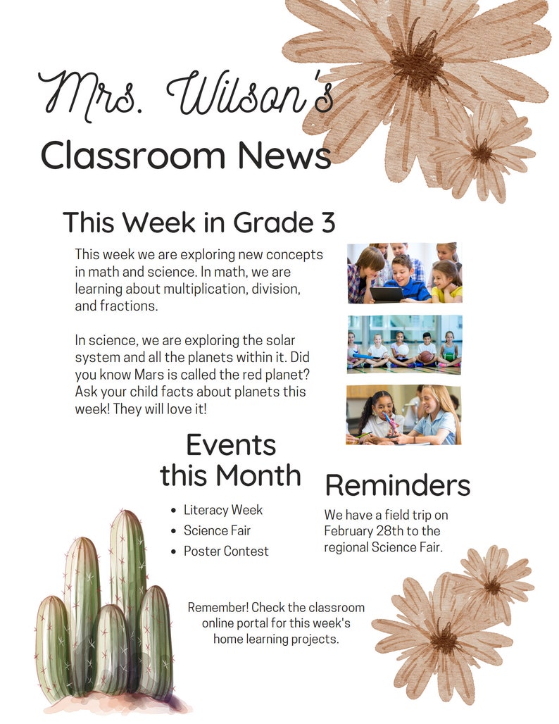Desert Blooms Classroom Newsletter Bundle: Editable, Printable, Digital ...