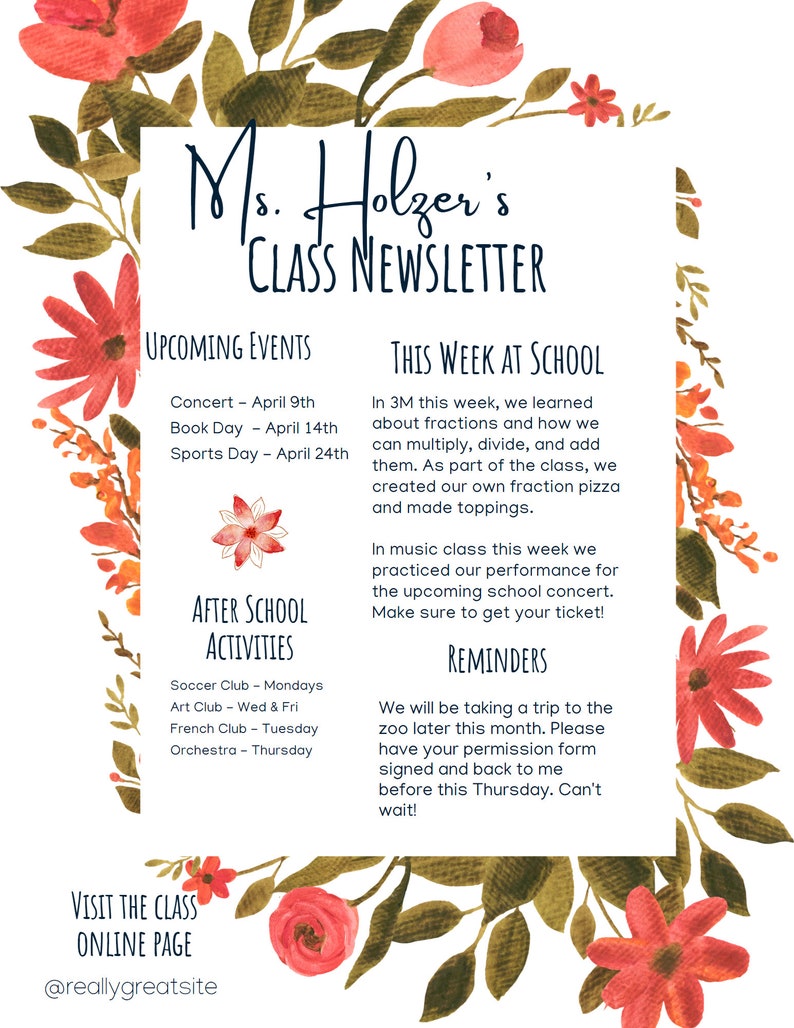 Apricot Rose Classroom Newsletter Bundle: Digital, Editable, Printable ...