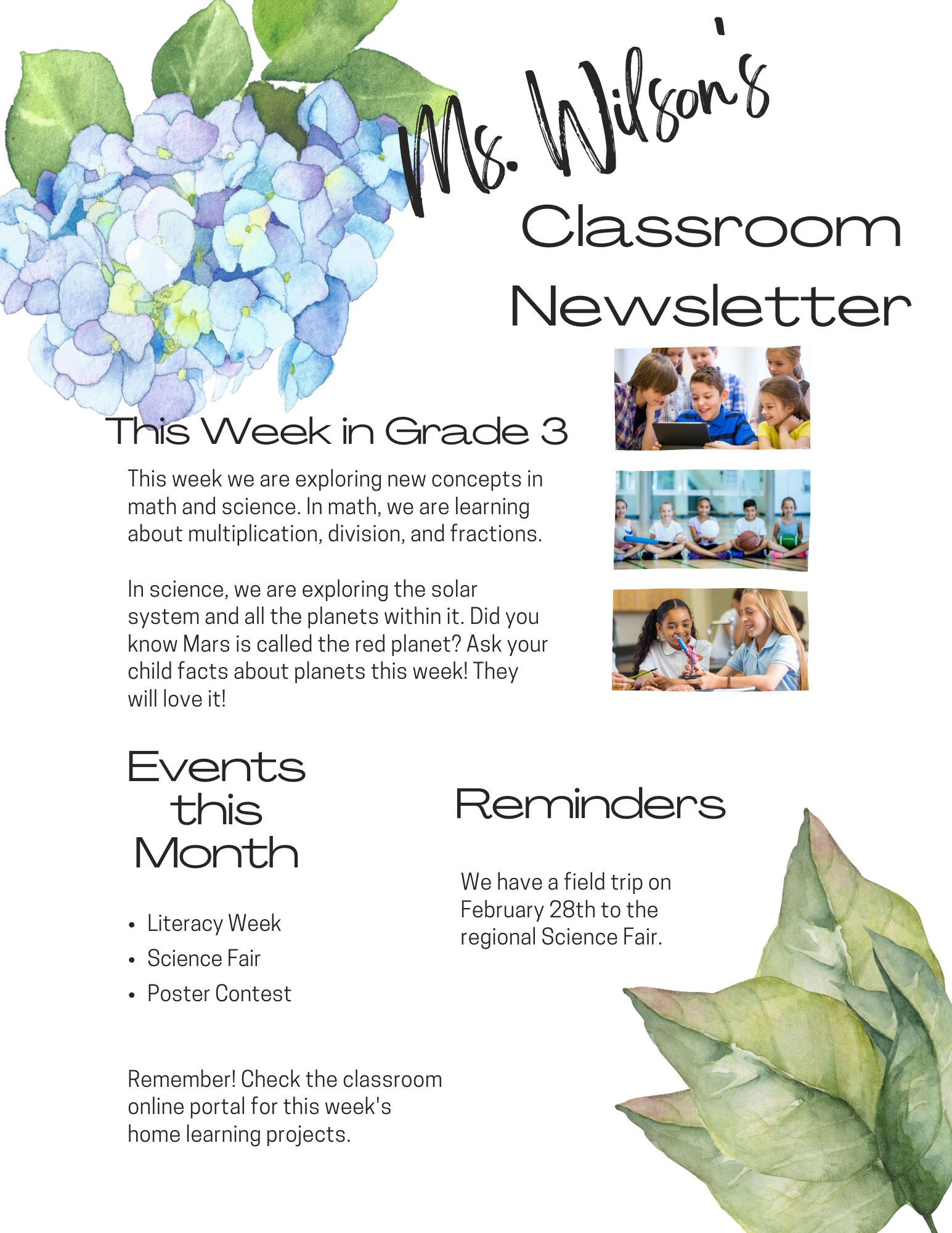 Blue Hydrangeas Classroom Newsletter Bundle - Etsy