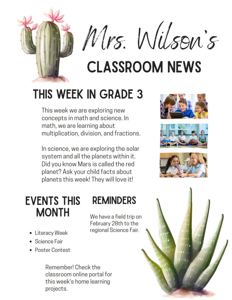 Desert Blooms Classroom Newsletter Bundle: Editable, Printable, Digital ...