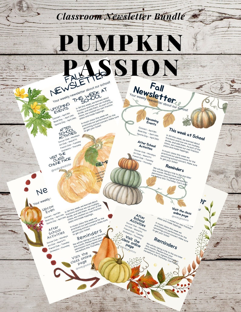 Pumpkin Passion Classroom Newsletter Bundle - Etsy