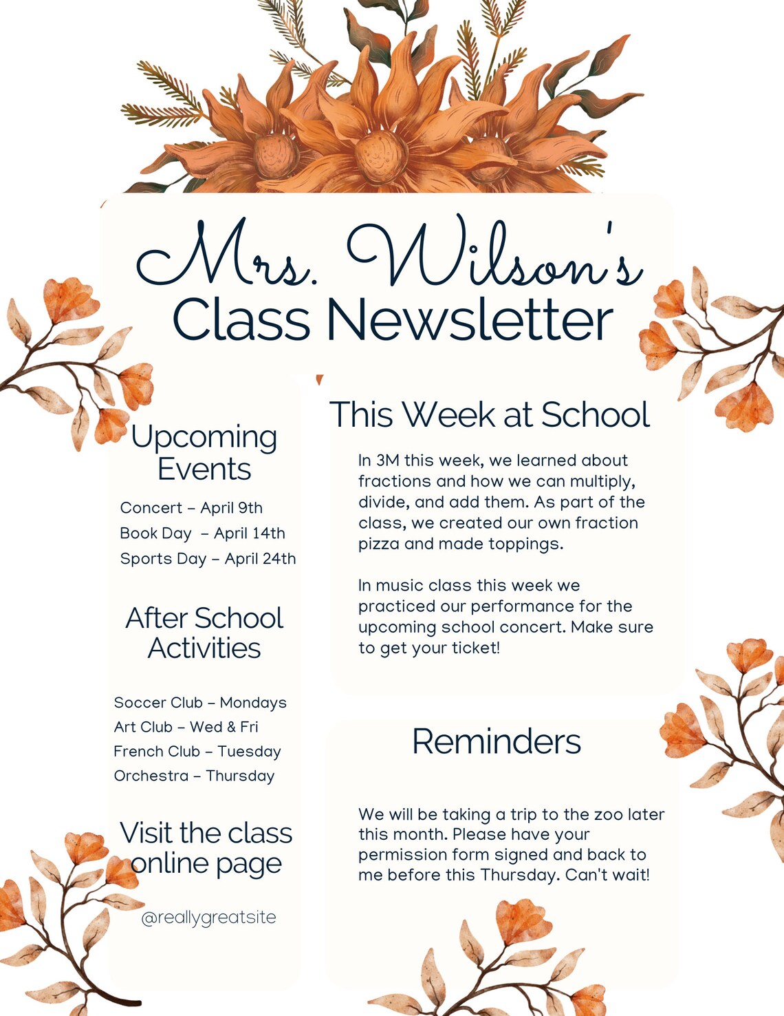 Fall Florals Classroom Newsletter Bundle - Etsy