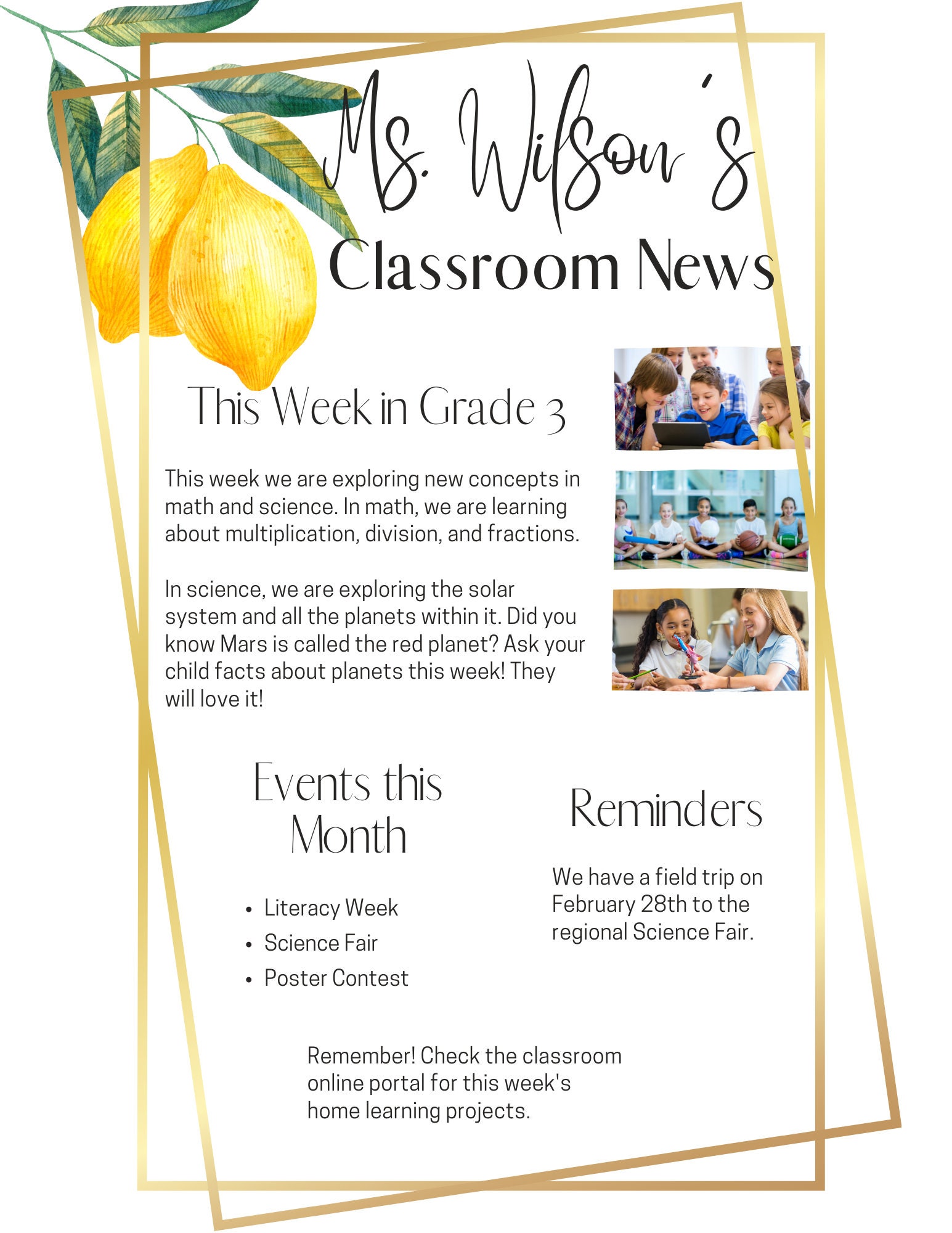 Lemon Summer Classroom Newsletter Bundle - Etsy