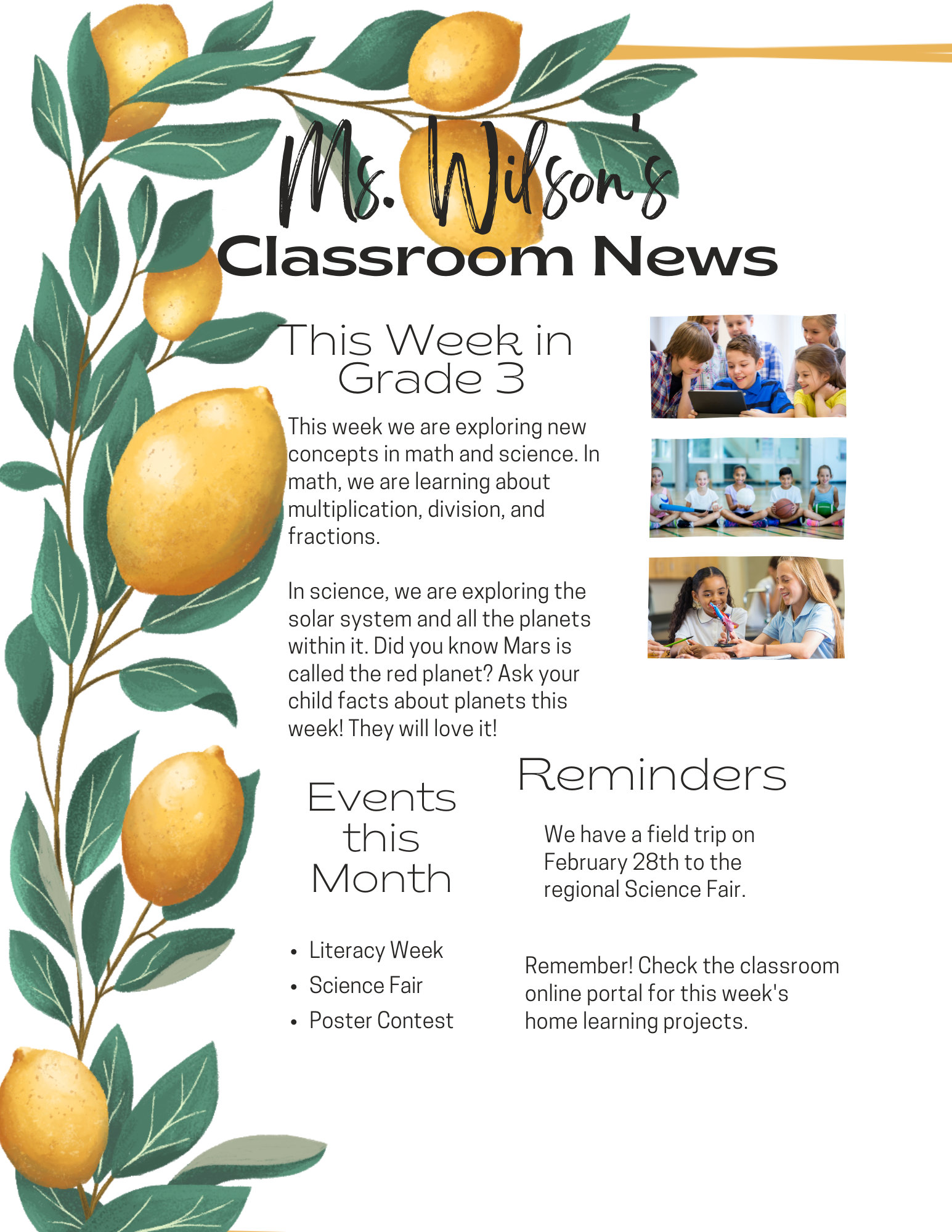 Lemon Summer Classroom Newsletter Bundle - Etsy