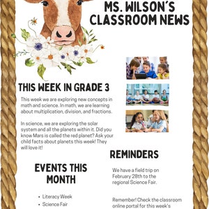 Cow Print Classroom Newsletter Bundle: Digital, Editable, Printable ...