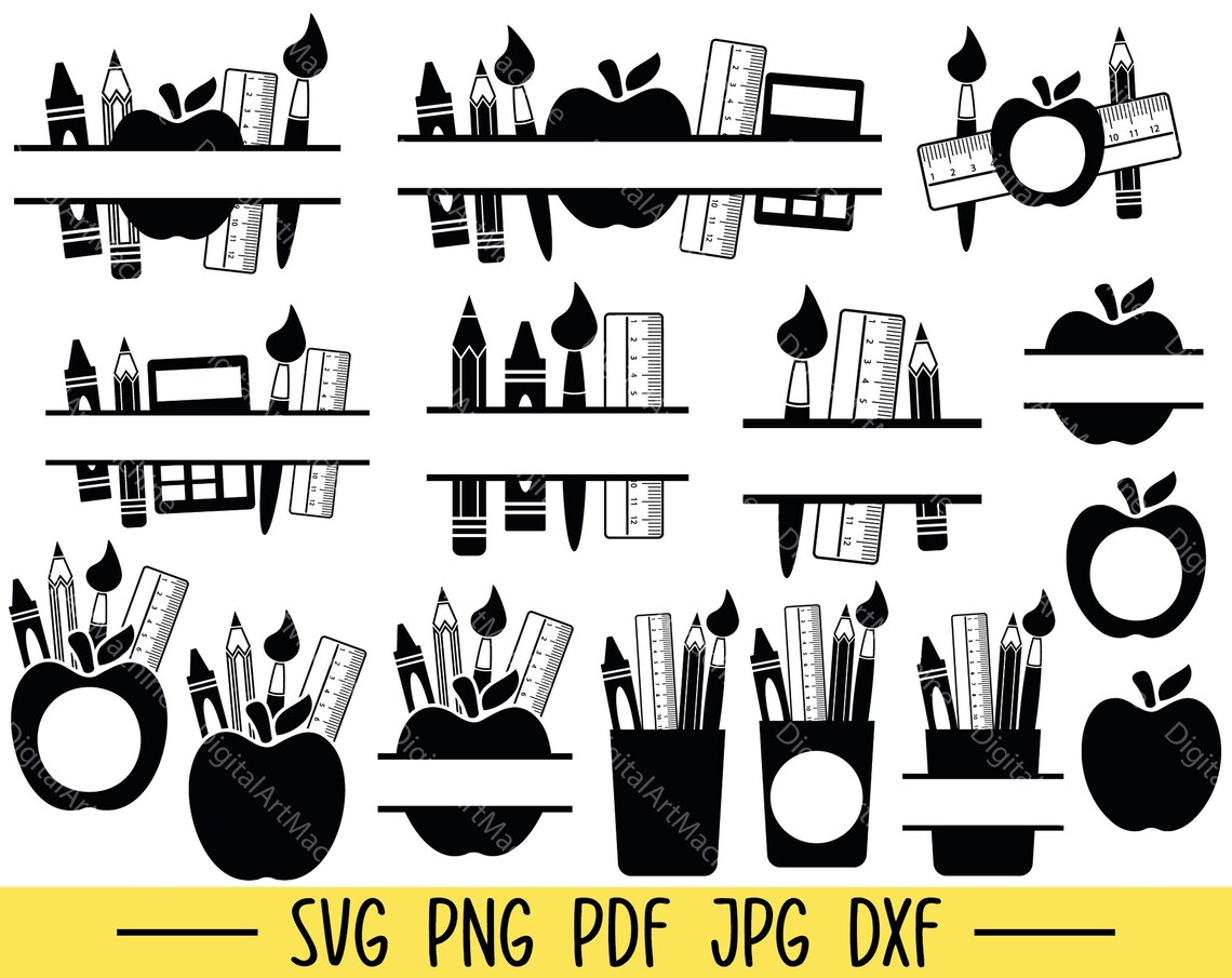 School Svg, School Svg Bundle, Teacher Svg, Pencil Svg, Apple Split ...
