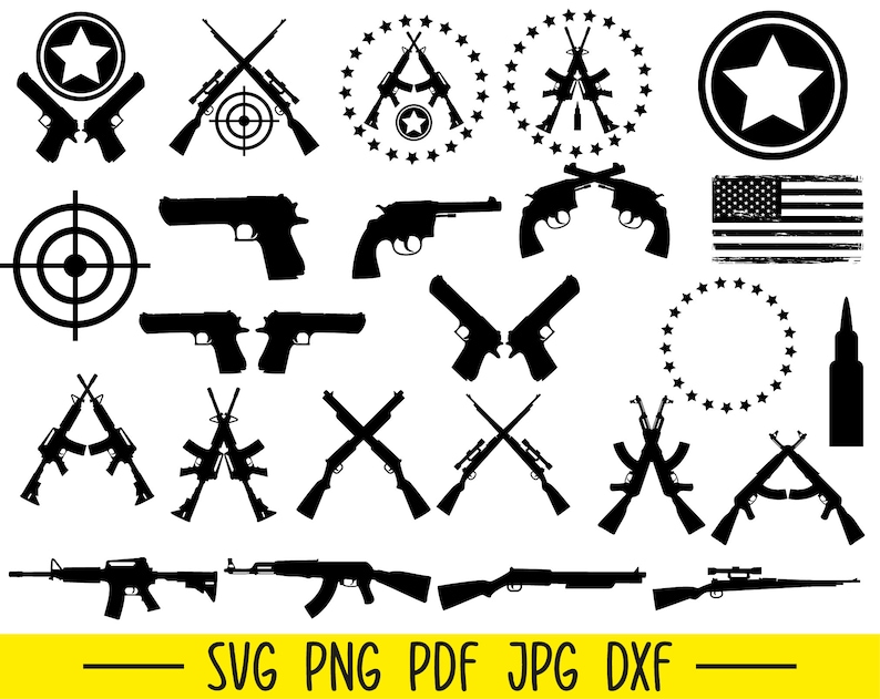 Gun Svg Bundle, Rifle Svg Bundle, Military Svg, Weapon Svg, Gun ...