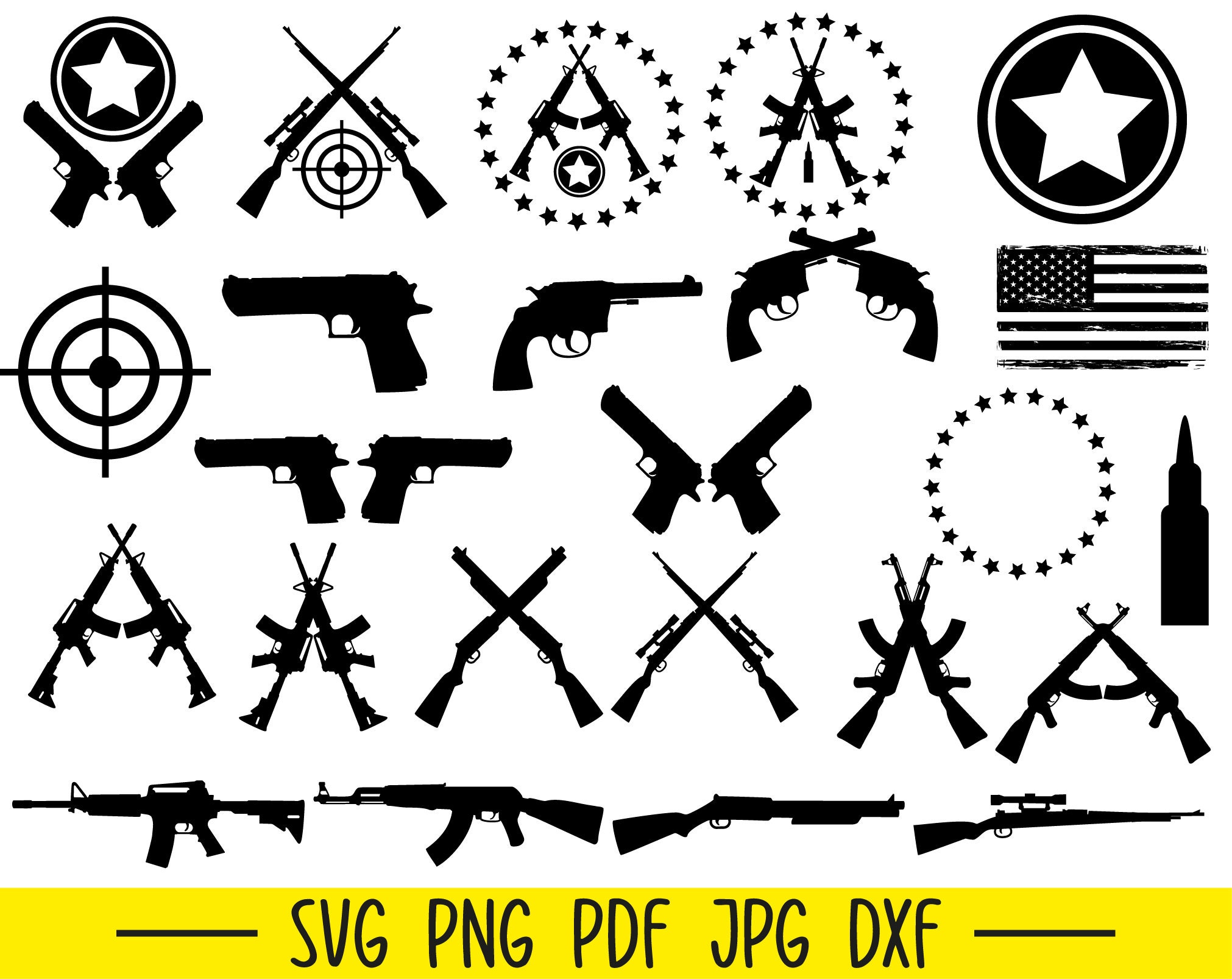 Gun Svg Bundle, Rifle Svg Bundle, Military Svg, Weapon Svg, Gun ...