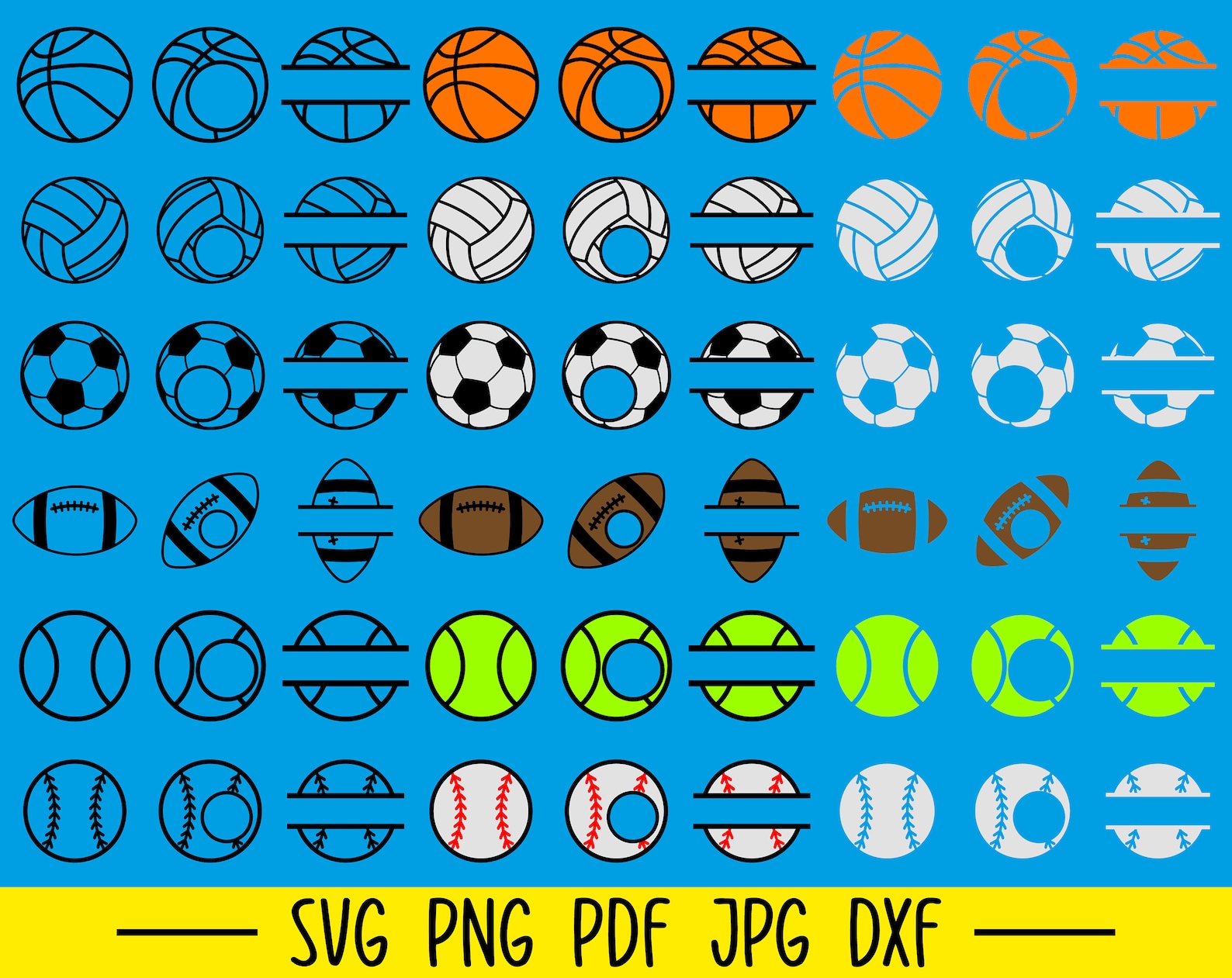 Sports Svg Bundle, Name Frame Svg, Sports Balls Svg, Football Svg ...