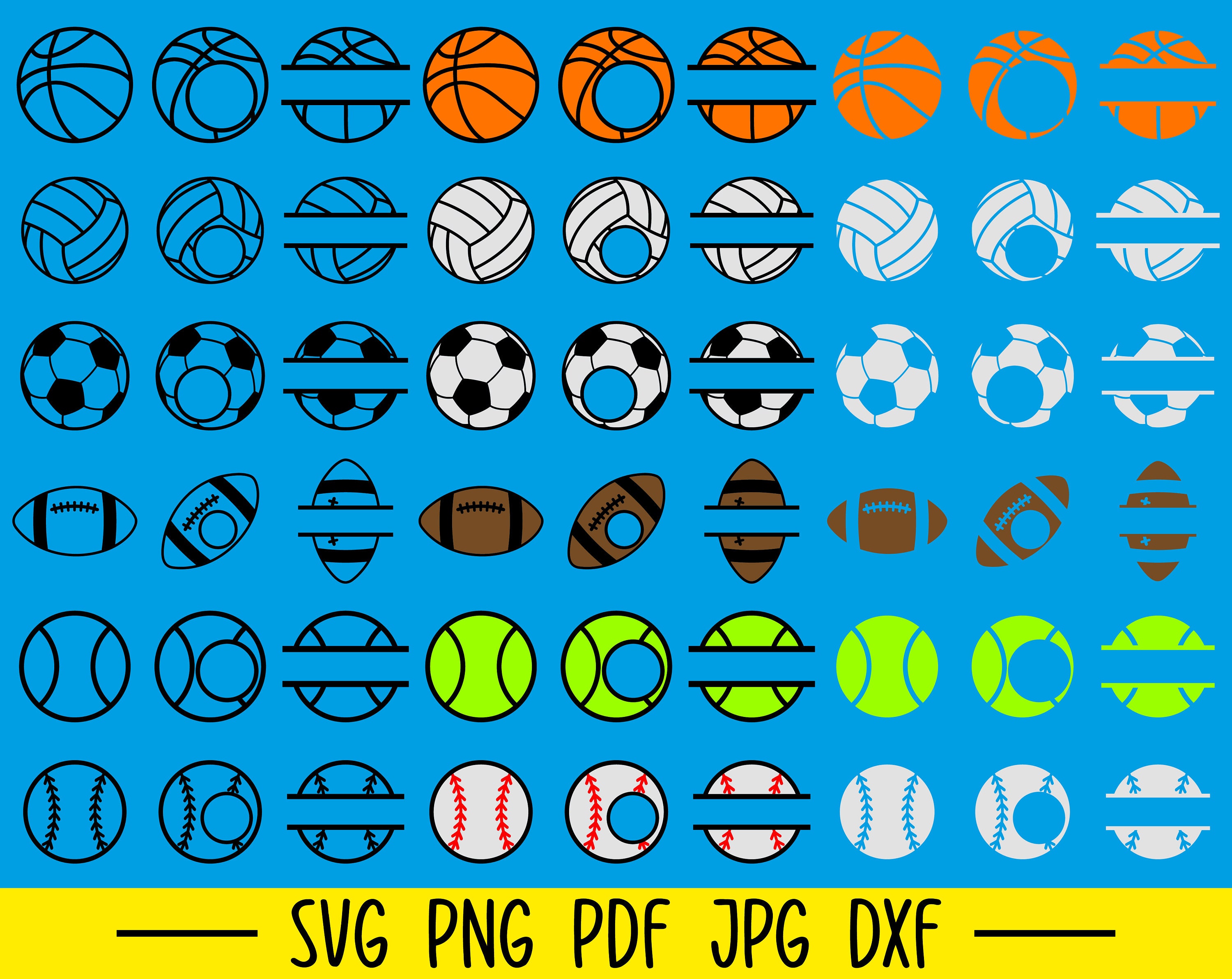 Sports Svg Bundle, Name Frame Svg, Sports Balls Svg, Football Svg ...