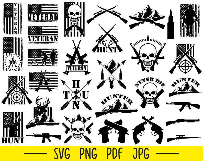 Gun Svg Bundle, Veteran Svg, Hunting Svg, Rifle Svg Bundle, Military ...