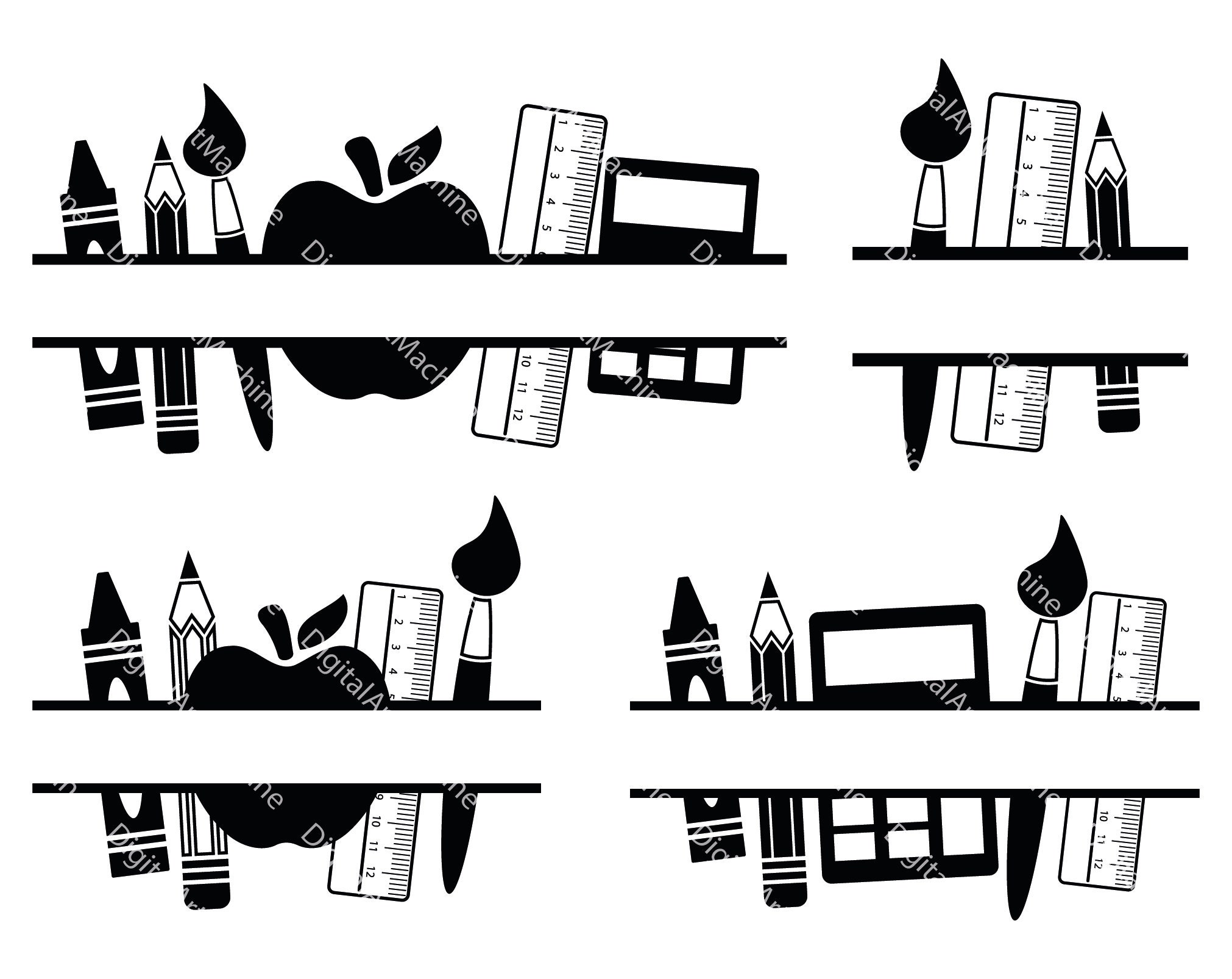 School Svg, School Svg Bundle, Teacher Svg, Pencil Svg, Apple Split ...