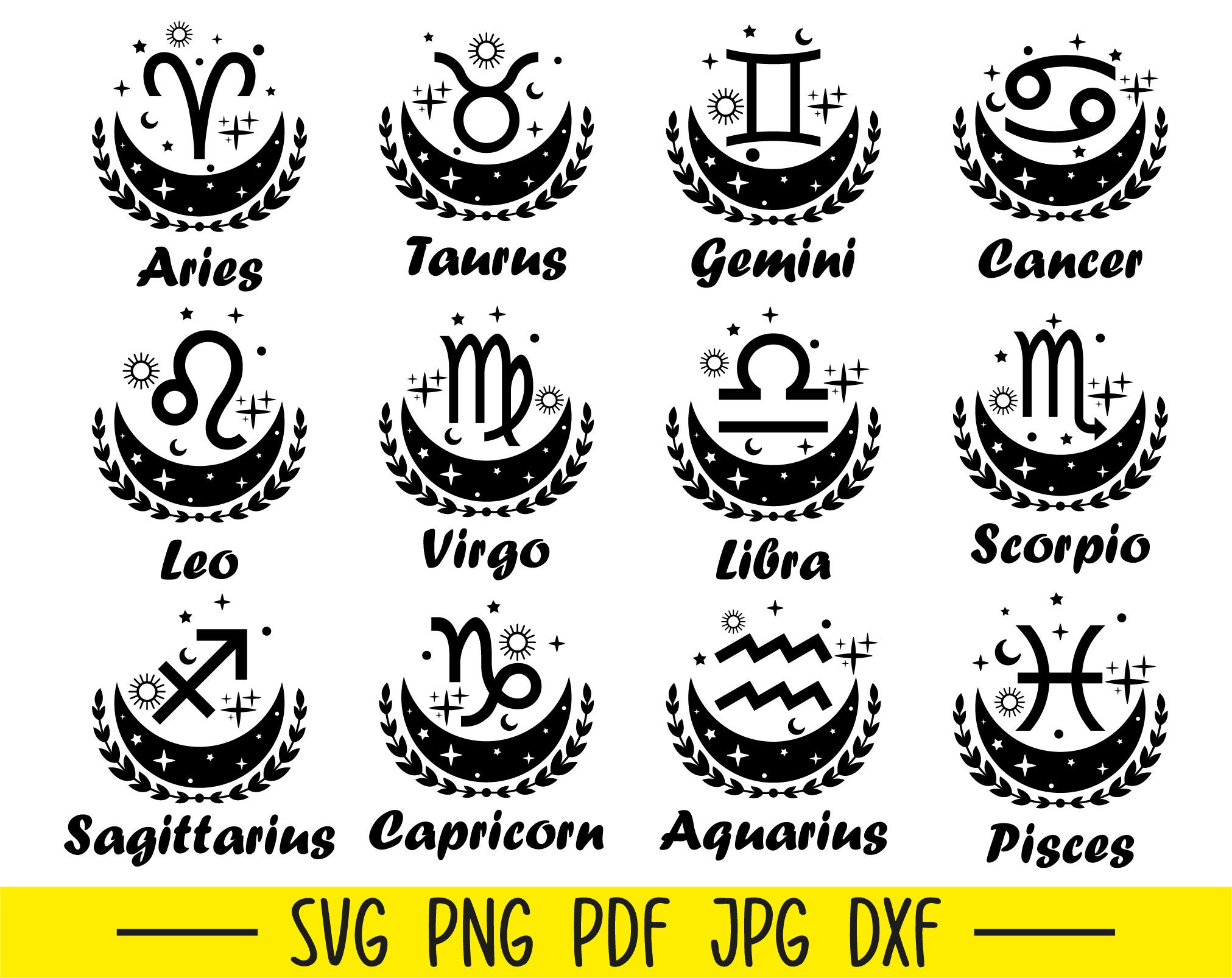 Zodiac Svg Bundle, Zodiac Svg, Horoscope Svg, Zodiac Symbols Svg ...