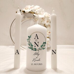 Green Eucalyptus Leaf on Gold Frame With Initials Unity Candles ...