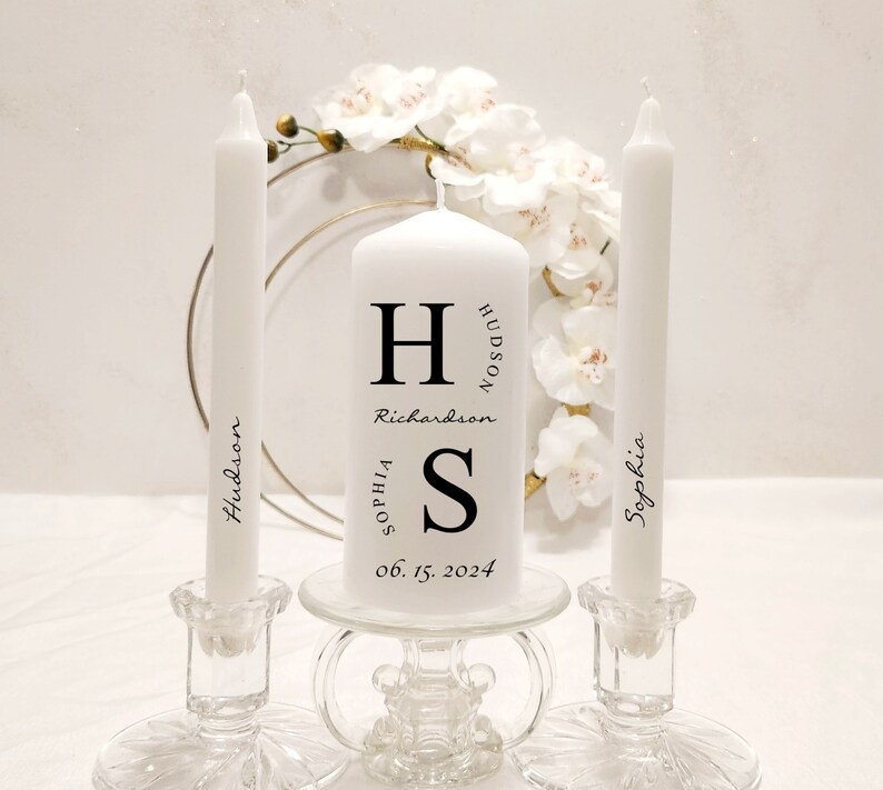 Modern Chic Wedding Monogram Unity Candle Set, Minimal Personalized ...