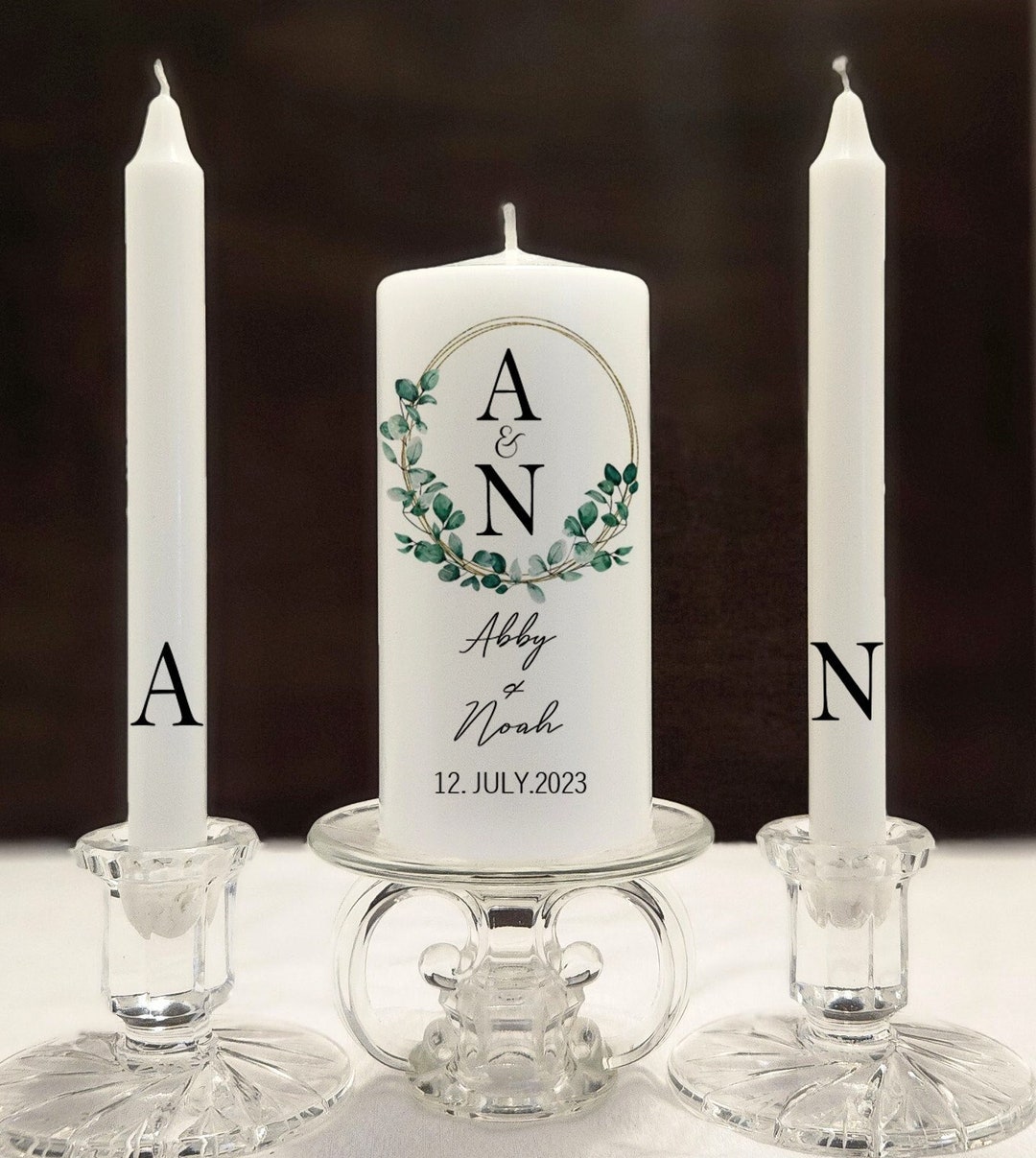 Green Eucalyptus Leaf on Gold Frame With Initials Unity Candles ...