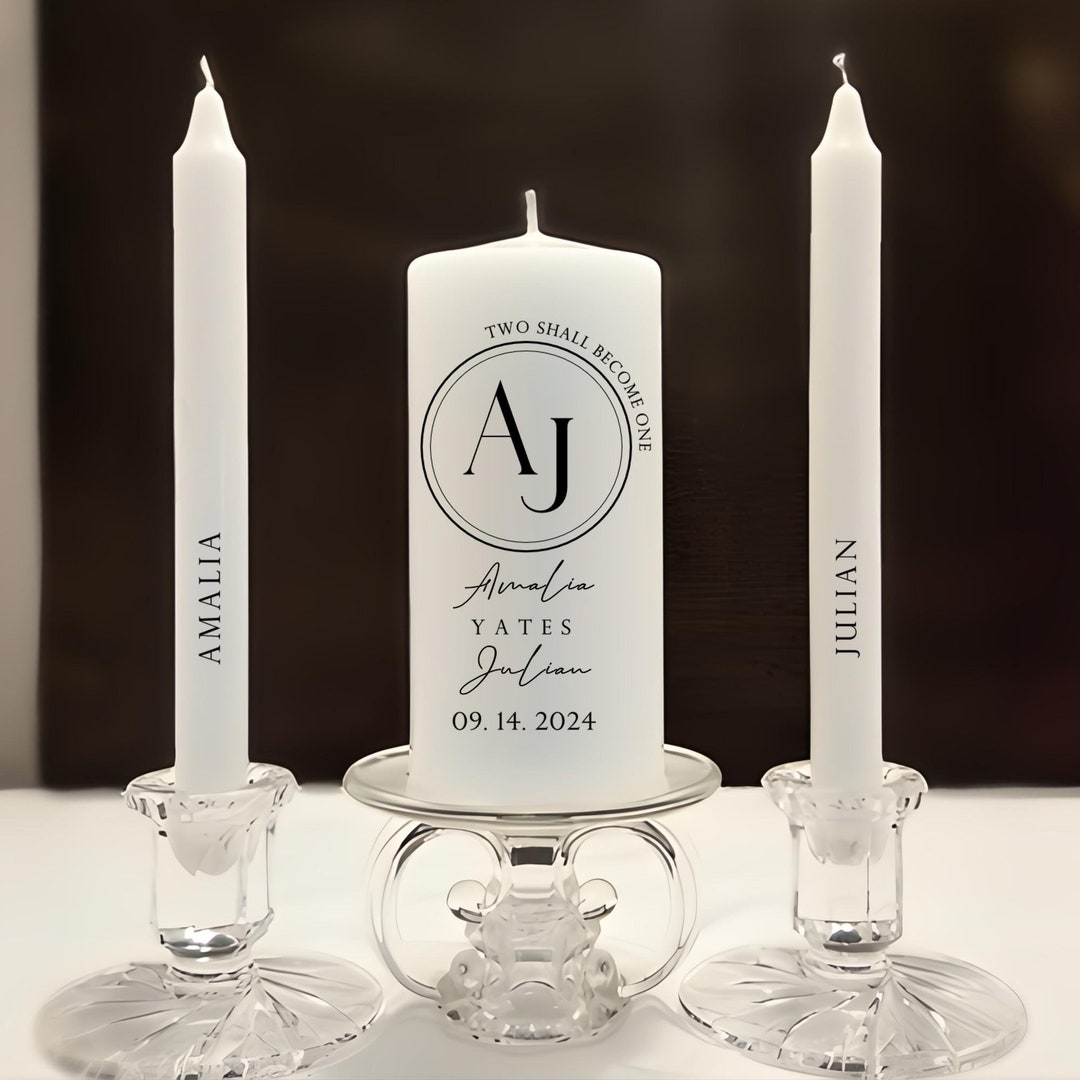 Modern Wedding Monogram Unity Candle Set, Initials Black and White ...
