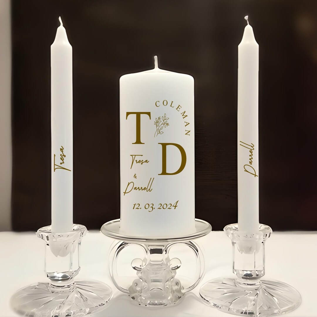 Gold Wedding Monogram Unity Candle Set: Personalized Minimalist Design ...
